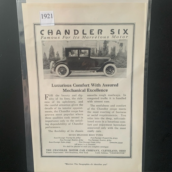 Accents | Vintage 1921 Chandler Six Luxurious Comfort Mechanical Ad ...
